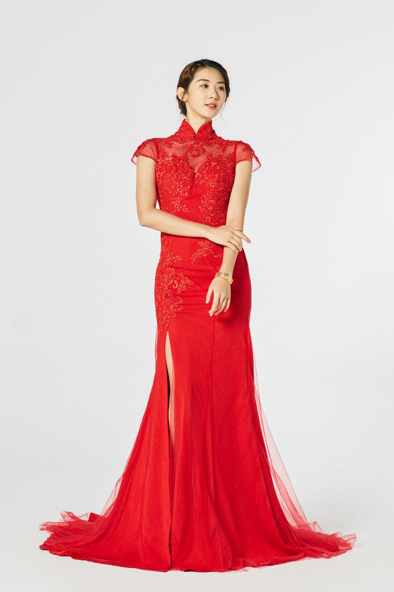 Chloe Bespoke Dress | Modern Red Lace Cheongsam | East Meets Dress